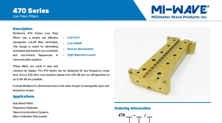 Rf Low Pass Filter Waveguide Filter Mi Wave Products 2515
