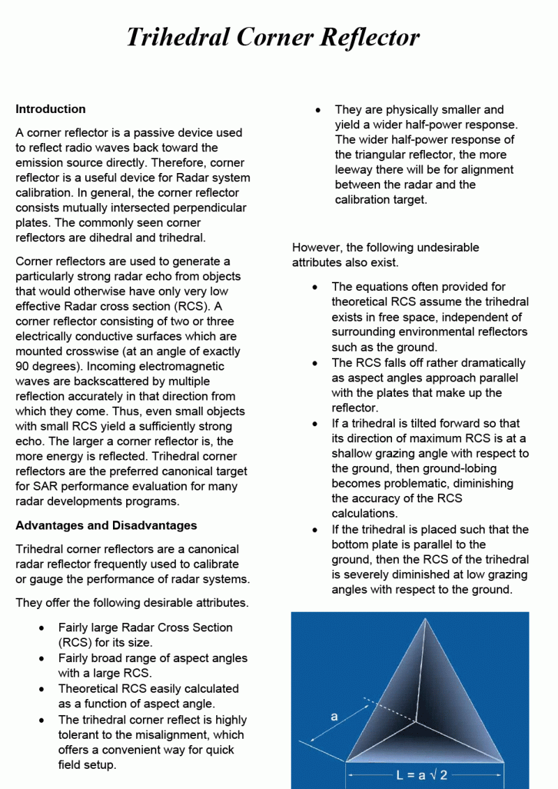 Trihedral Reflectors for Radar Applications
